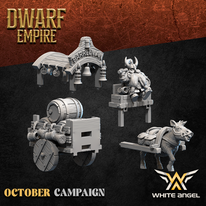 3D Printable BARRELMAN CART - DWARF EMPIRE (OCTOBER 2025 CAMPAIGN) by WHITE ANGEL MINIATURES